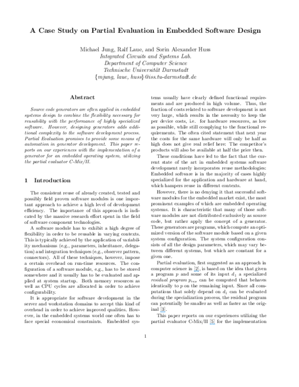 (PDF) A case study on partial evaluation in embedded software design