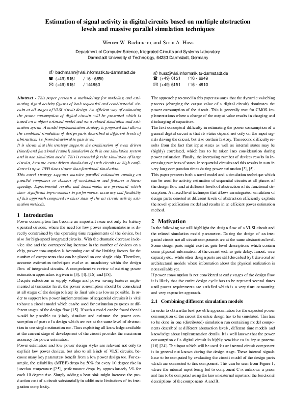 (PDF) Estimation of signal activity in digital circuits based on multiple abstraction levels and ...