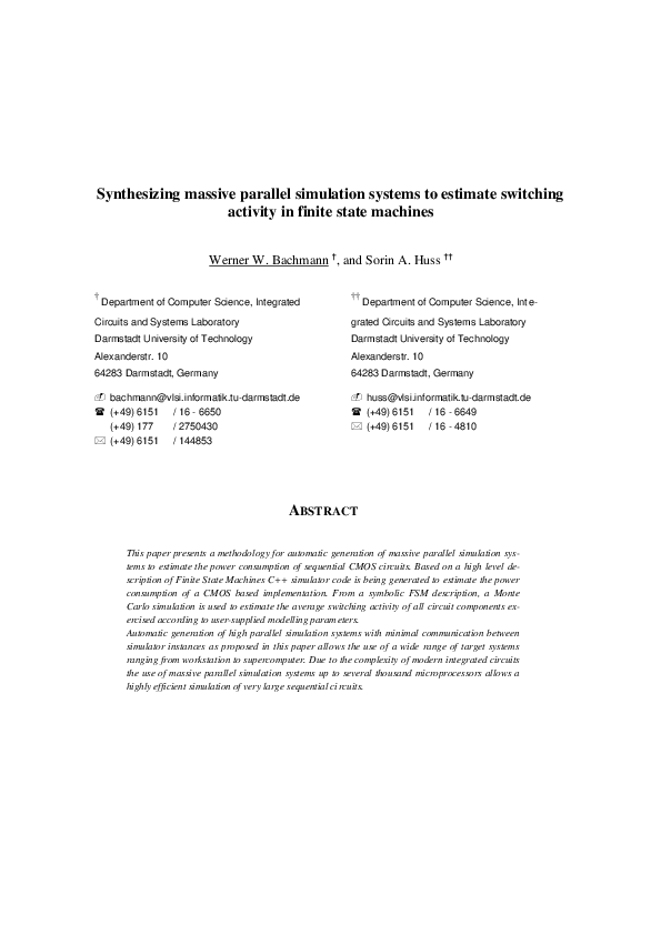 (PDF) Synthesizing massive parallel simulation systems to estimate switching activity in finite ...
