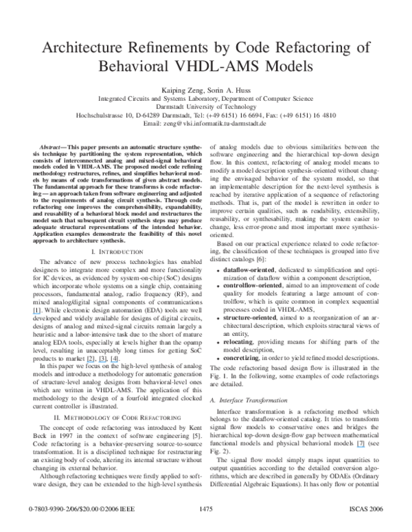 (PDF) Architecture refinements by code refactoring of behavioral VHDL-AMS models