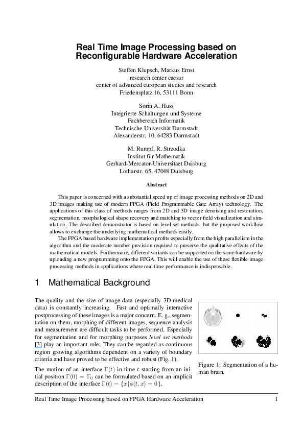 Pdf Real Time Image Processing Based On Reconfigurable Hardware Acceleration