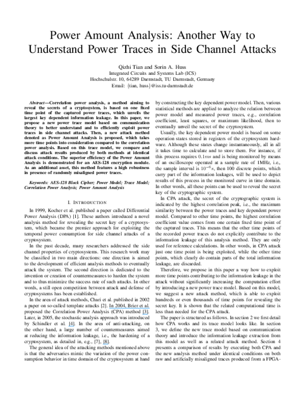 (PDF) Power amount analysis: Another way to understand power traces in ...