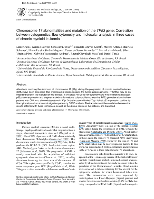 (PDF) Chromosome 17 abnormalities and mutation of the TP53 gene: correlation between ...