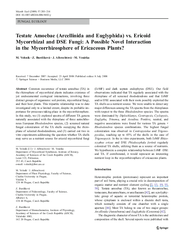 (PDF) Testate Amoebae (Arcellinida and Euglyphida) vs. Ericoid ...