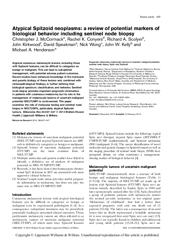 (PDF) Atypical Spitzoid neoplasms: a review of potential markers of ...