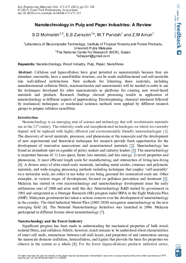 (PDF) Nanotechnology in Pulp and Paper Industries: A Review