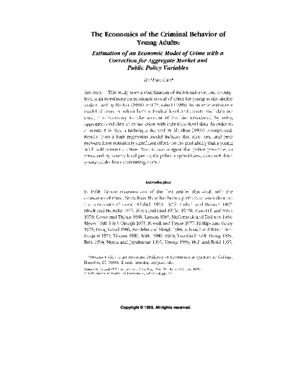 (PDF) The Economics of the Criminal Behavior of Young Adults ...