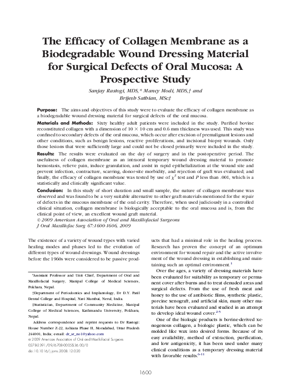 (PDF) The Efficacy of Collagen Membrane as a Biodegradable Wound ...