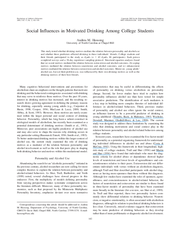 (PDF) Social Influences in Motivated Drinking Among College Students