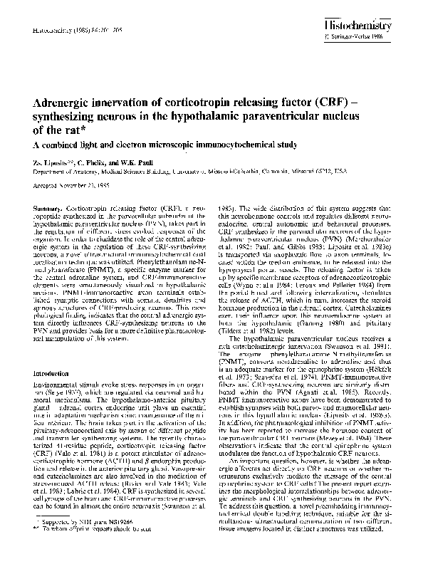 (PDF) Adrenergic innervation of corticotropin releasing factor (CRF) — synthesizing neurons in ...