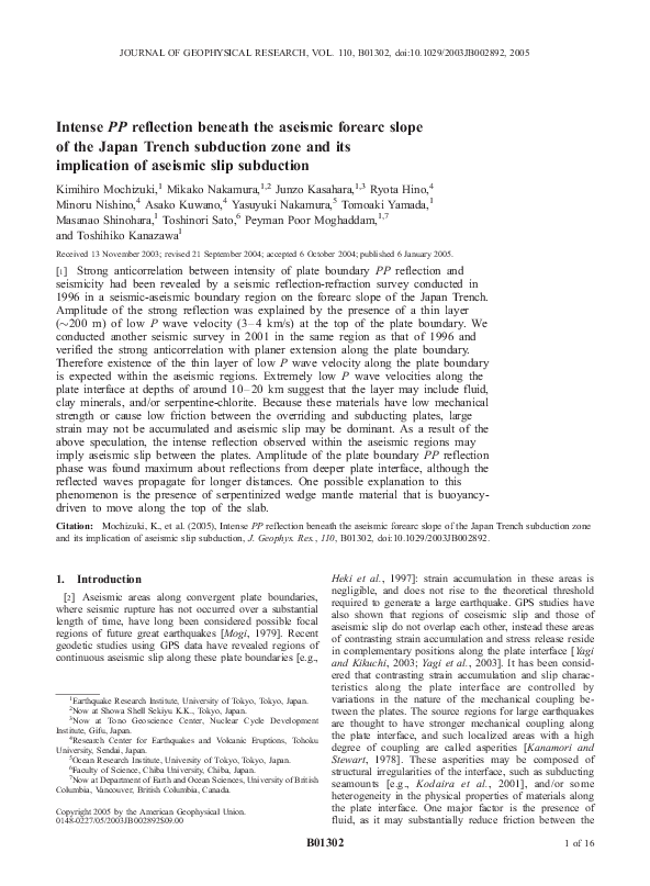 (PDF) Intense PP reflection beneath the aseismic forearc slope of the ...