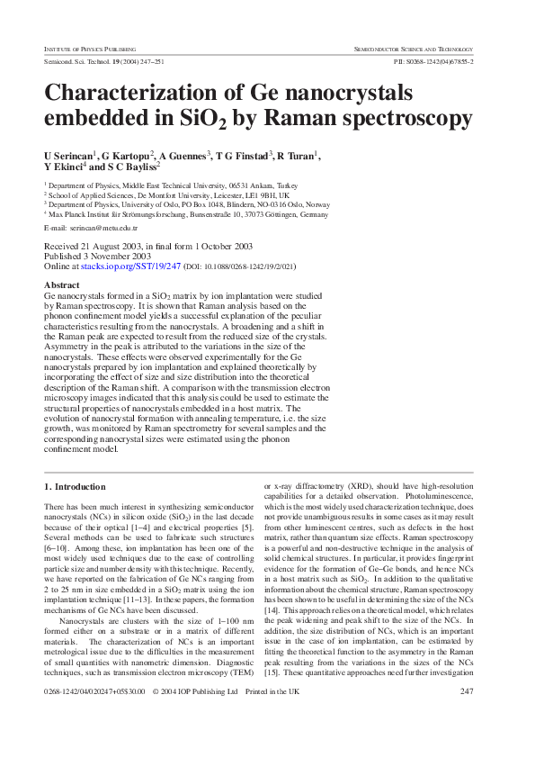 (PDF) Characterization of Ge nanocrystals embedded in SiO2 by Raman ...