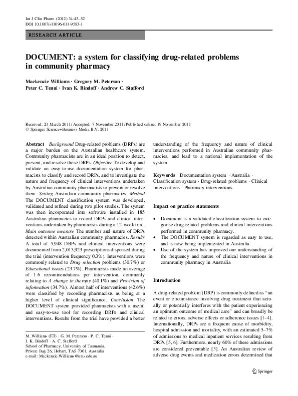 (PDF) DOCUMENT: a system for classifying drug-related problems in ...