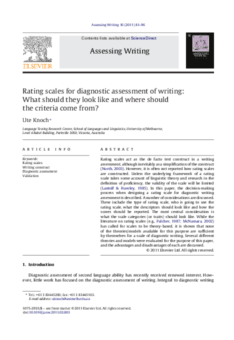 (PDF) Rating scales for diagnostic assessment of writing: What should ...