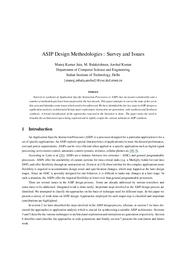 (PDF) ASIP Design Methodologies : Survey and Issues | Manoj Jain - Academia.edu