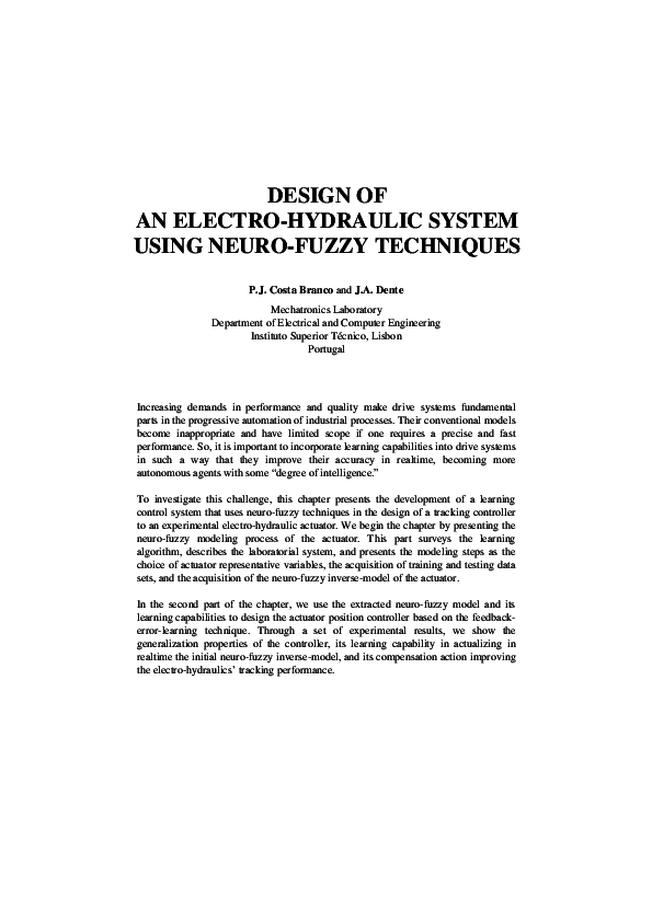 (PDF) Design of an Electro-Hydraulic System Using Neuro-Fuzzy Techniques