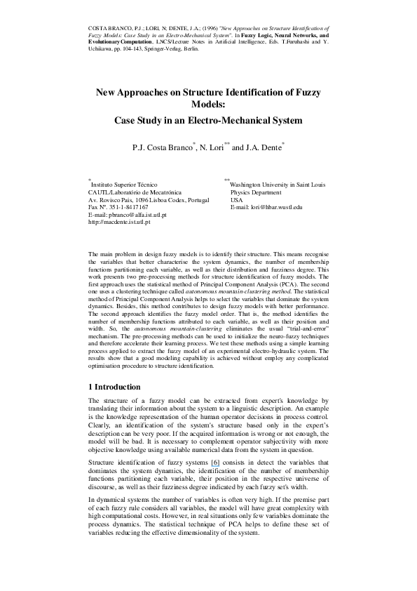(PDF) New Approaches on Structure Identification of Fuzzy Models: Case ...