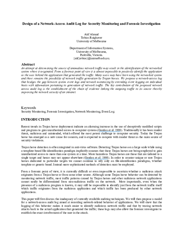 Pdf Design Of A Network Access Audit Log For Security Monitoring And