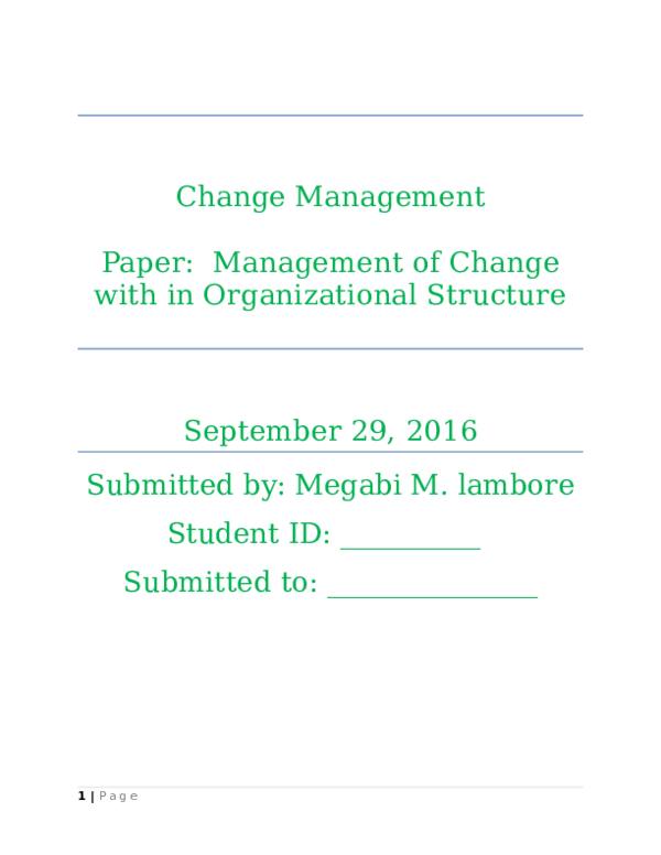 (DOC) Change Management Paper: Management of Change with in ...