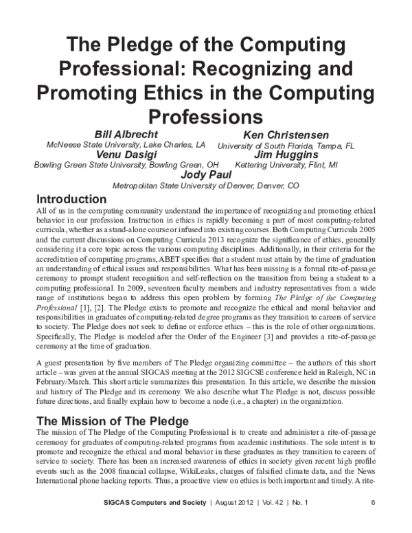 (PDF) The pledge of the computing professional
