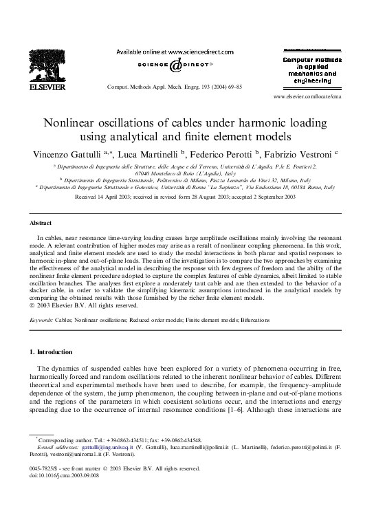 (PDF) Nonlinear oscillations of cables under harmonic loading using analytical and finite ...