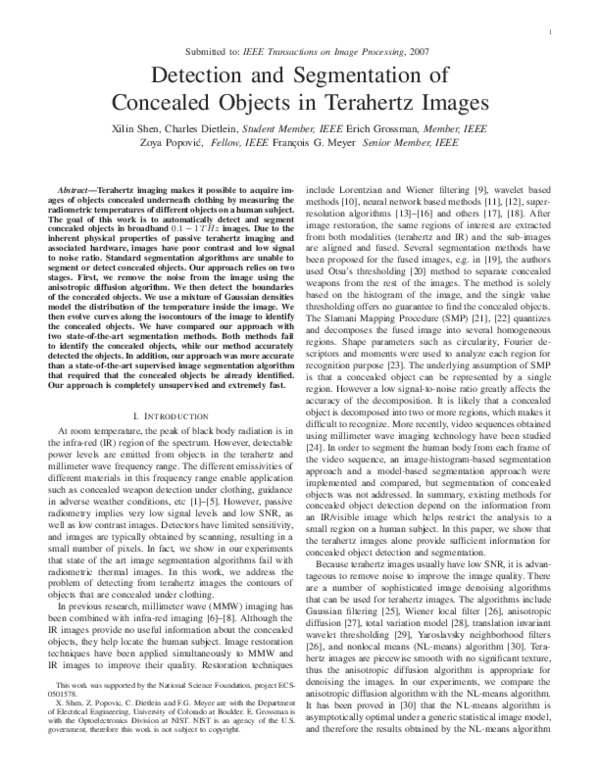 Pdf Detection And Segmentation Of Concealed Objects In Terahertz Images