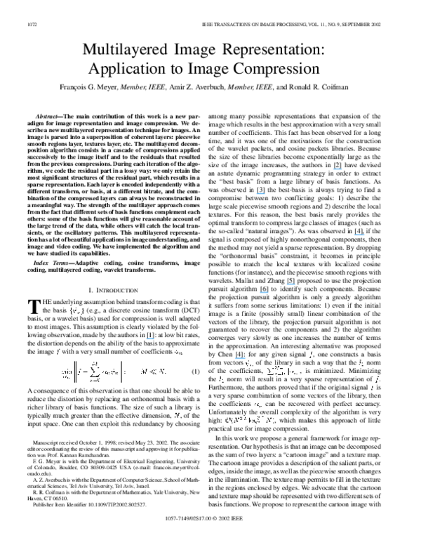 (PDF) Multi-Layered Image Representation: Application to Image Compression