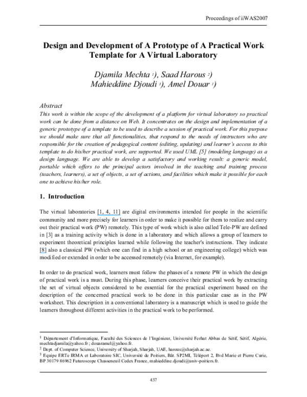 (PDF) Design and Development of a Prototype of a Practical Work ...