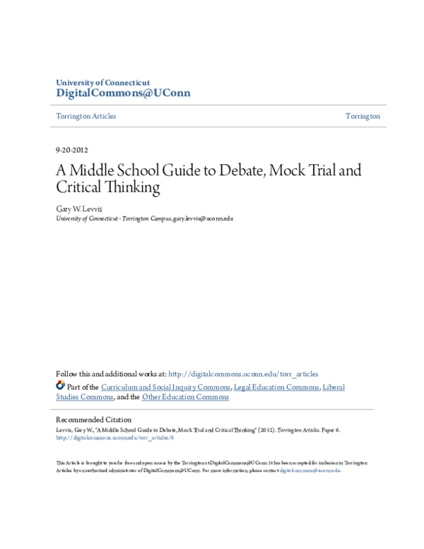 (PDF) A Middle School Guide to Debate, Mock Trial and Critical Thinking