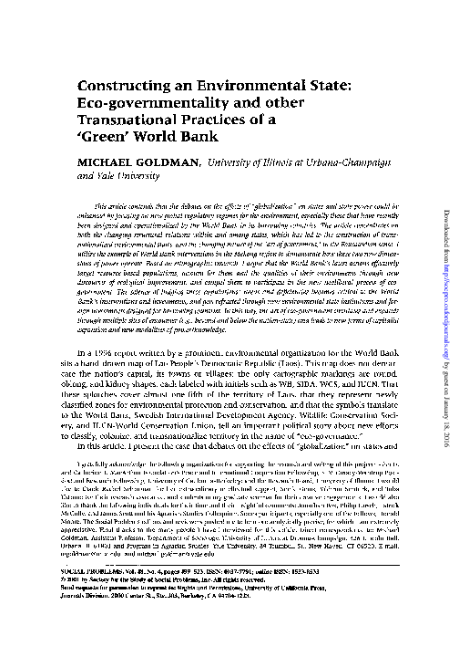(PDF) Constructing an Environmental State: Eco-governmentality and ...