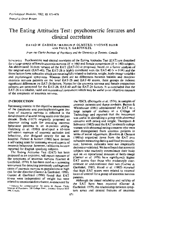 (PDF) The Eating Attitudes Test: psychometric features and clinical ...