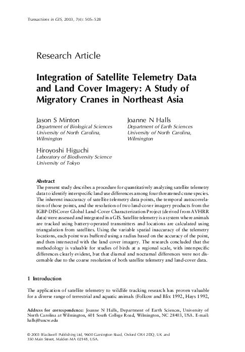 (PDF) Integration of Satellite Telemetry Data and Land Cover Imagery: A Study of Migratory ...