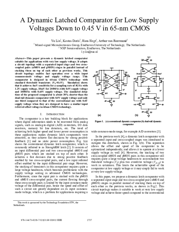 (PDF) A Dynamic Latched Comparator for Low Supply Voltages Down to 0.45 V in 65-nm CMOS