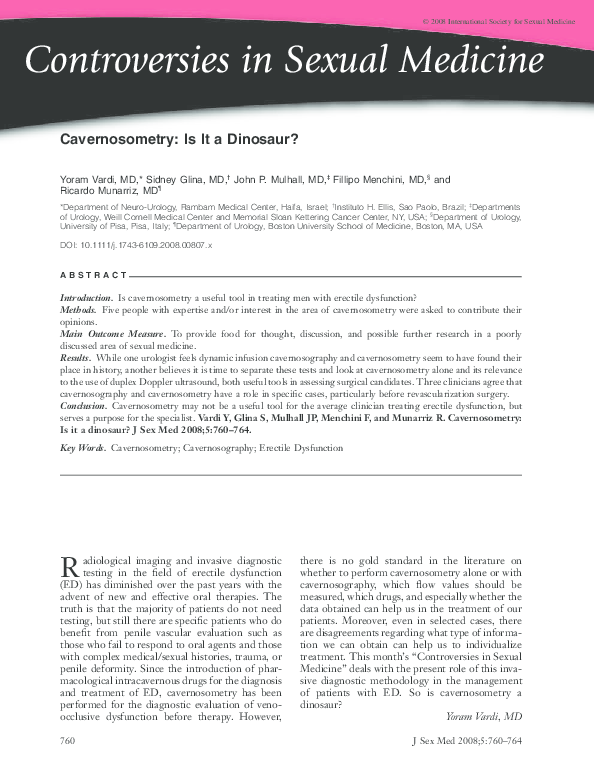 (PDF) Cavernosometry: Is It a Dinosaur