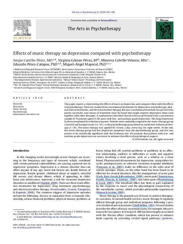(PDF) Effects of music therapy on depression compared with psychotherapy