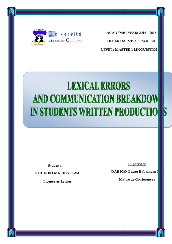(PDF) Lexical Errors and Communication Breakdown in Essays