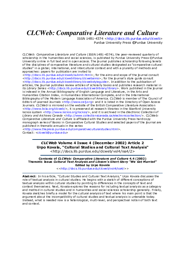 (PDF) Cultural Studies and Cultural Text Analysis