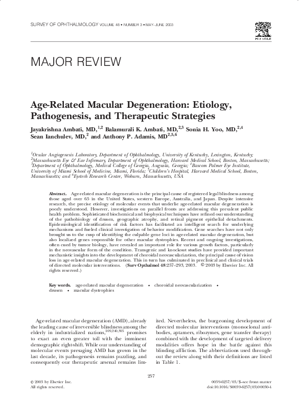 (PDF) Age-Related Macular Degeneration: Etiology, Pathogenesis, and Therapeutic Strategies