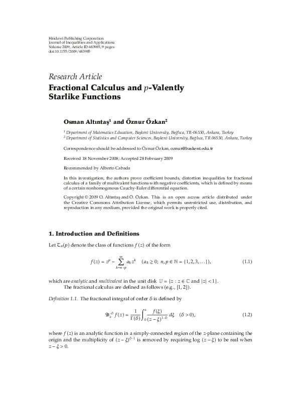 Pdf Fractional Calculus And P Valently Starlike Functions