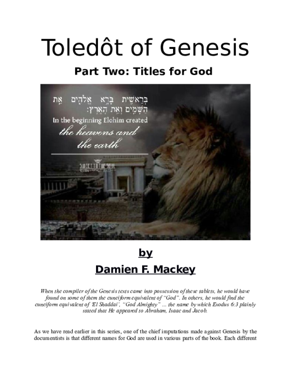 (DOC) Toledôt of Genesis. Part Two: Titles for God