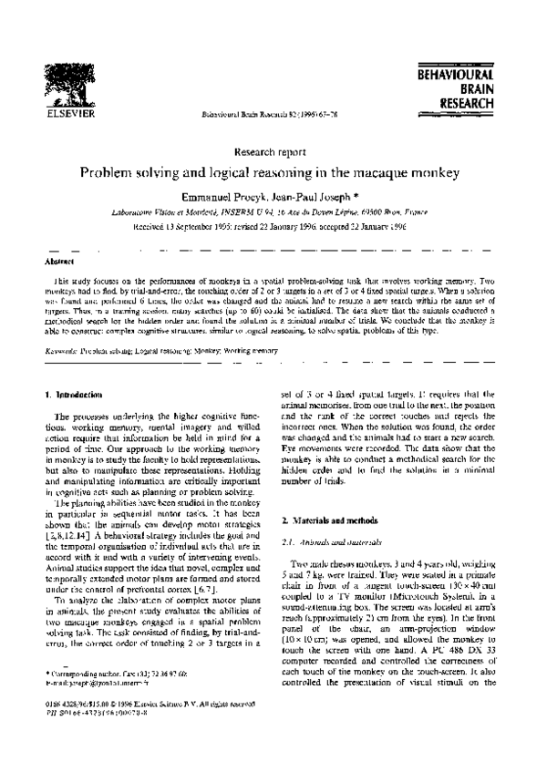 (PDF) Problem solving and logical reasoning in the macaque monkey