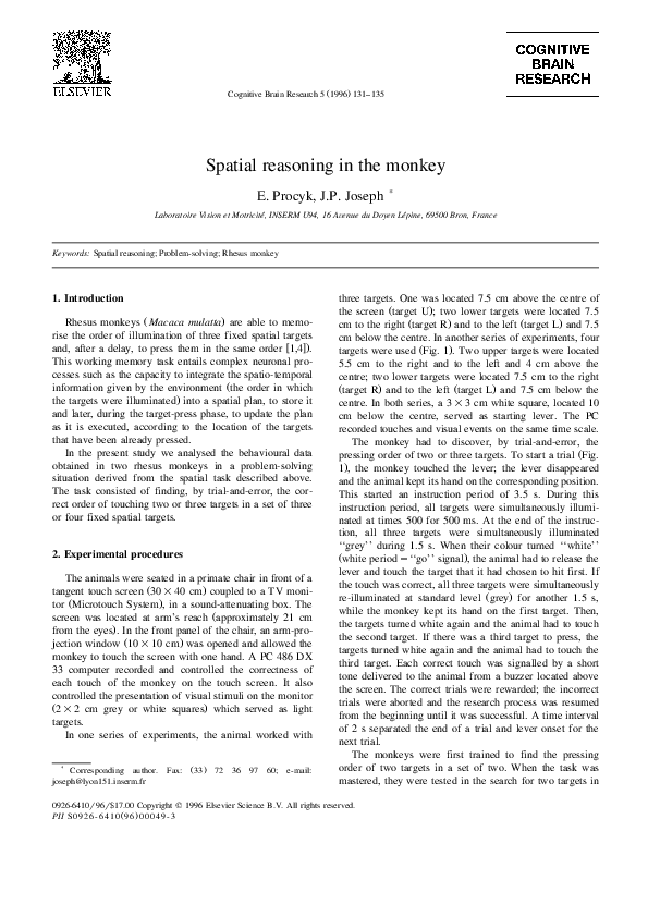 (PDF) Spatial reasoning in the monkey