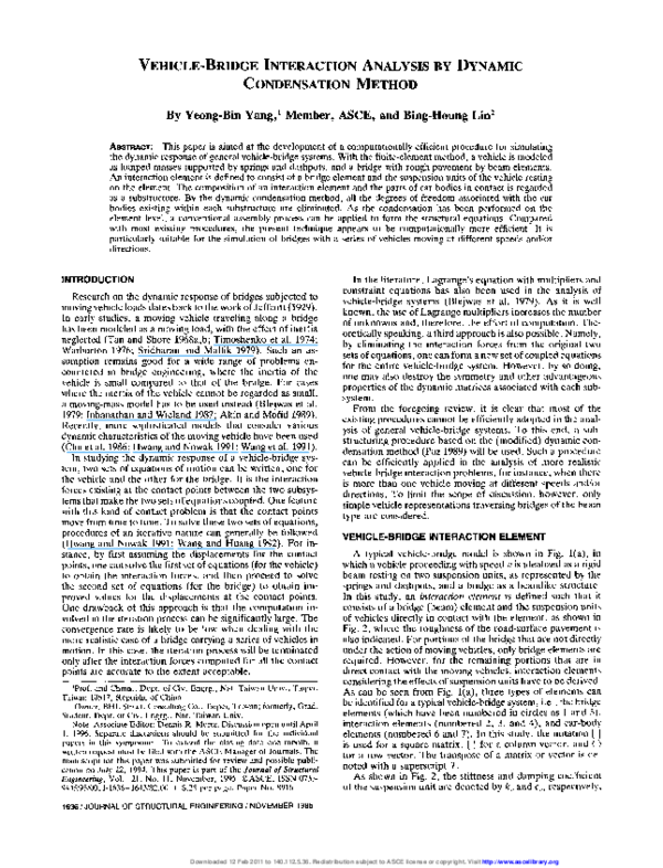 (PDF) Vehicle-Bridge Interaction Analysis by Dynamic Condensation Method