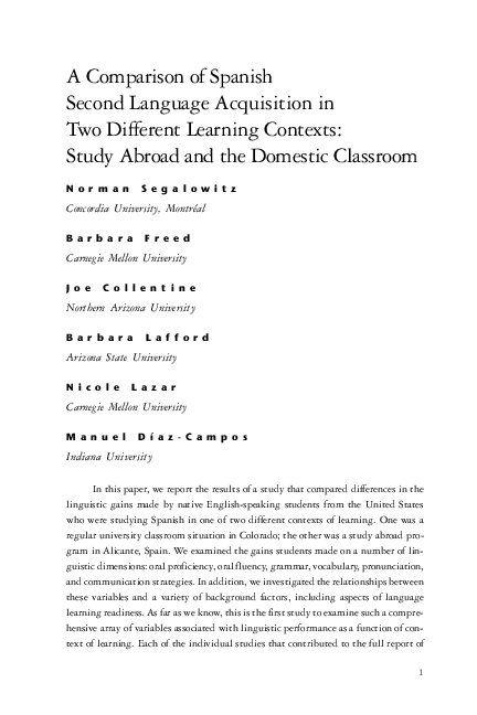 (PDF) A Comparison of Spanish Second Language Acquisition in Two ...