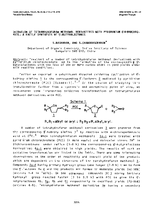 (PDF) Oxidation of tetrahydrofuran methanol derivatives with pyridimium chlorochromate: A facile ...