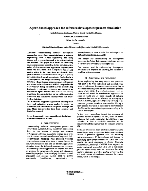 (PDF) Agent-based approach for software development process simulation