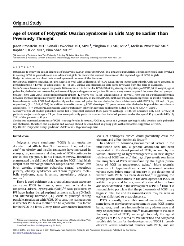 (PDF) Age of Onset of Polycystic Ovarian Syndrome in Girls May Be ...
