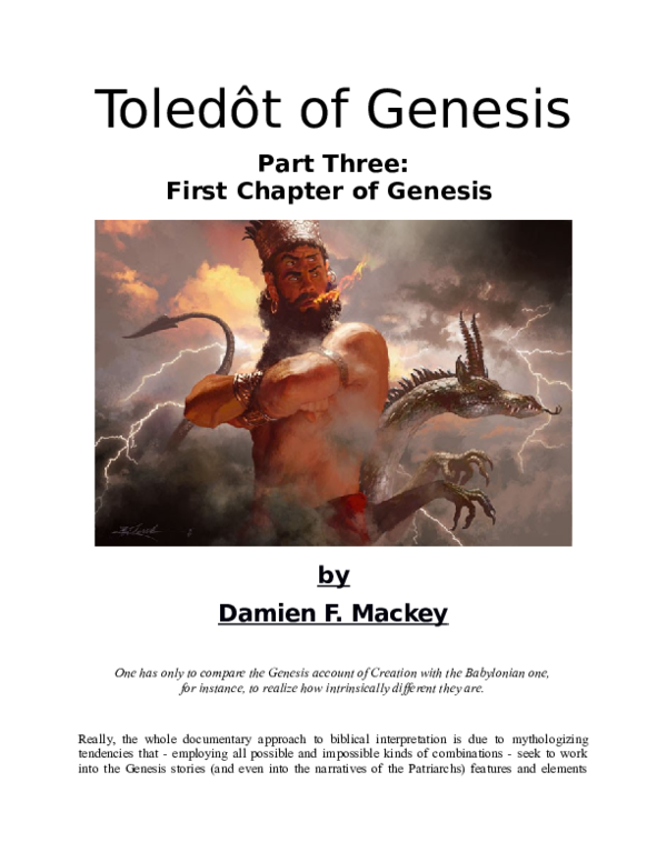 (DOC) Toledôt of Genesis. Part Three. First Chapter of Genesis