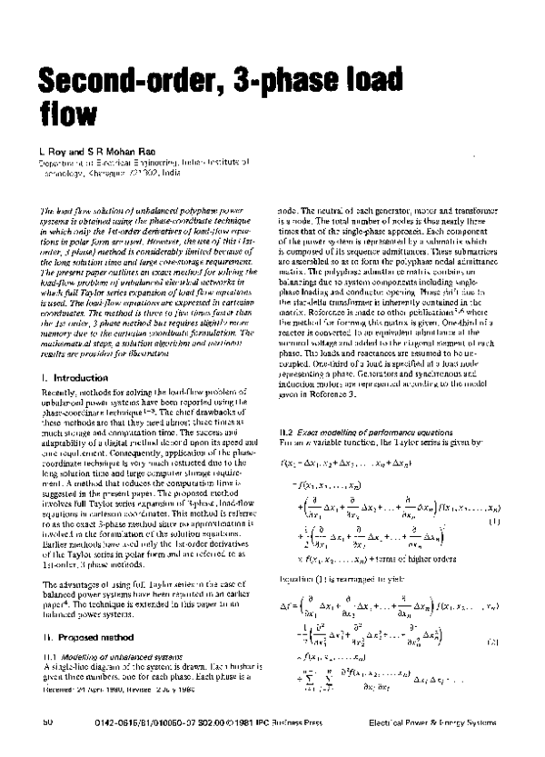 (PDF) Second-order, 3-phase load flow