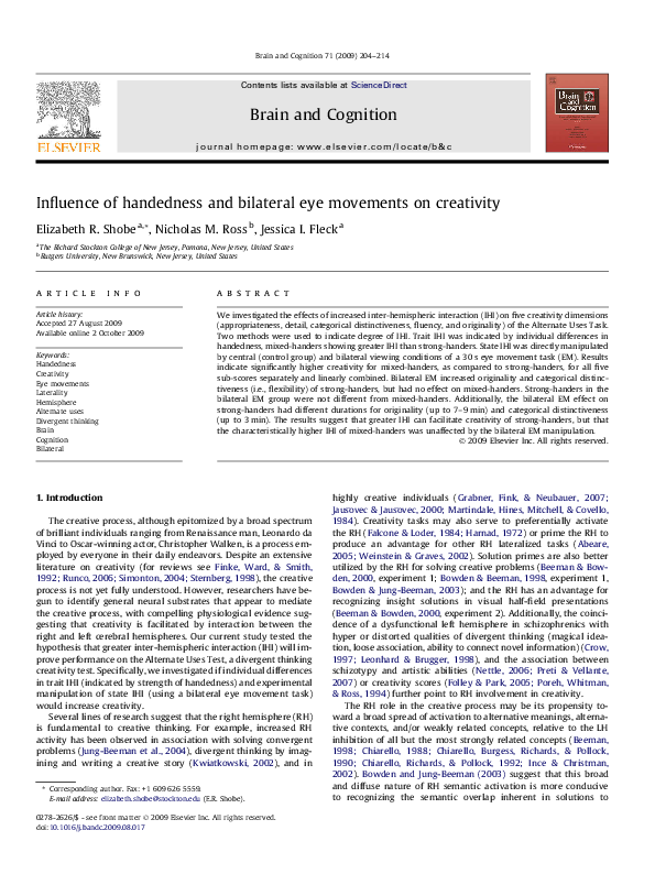 (PDF) Influence of handedness and bilateral eye movements on creativity
